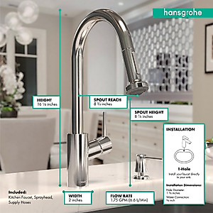 hansgrohe Talis S² Chrome High Arc Kitchen Faucet, Kitchen Faucets with Pull Down Sprayer, Faucet for Kitchen Sink, Magnetic Docking Spray Head, Chrome 14877001