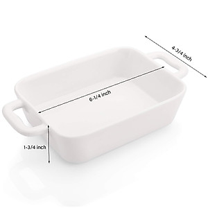 Foraineam 6 Pieces Bakeware Set, White Porcelain Souffle Dishes Creme Brulee Ramekins, 6-1/4 x 4-3/4 inch Rectangular Baking Pans with Double Handles