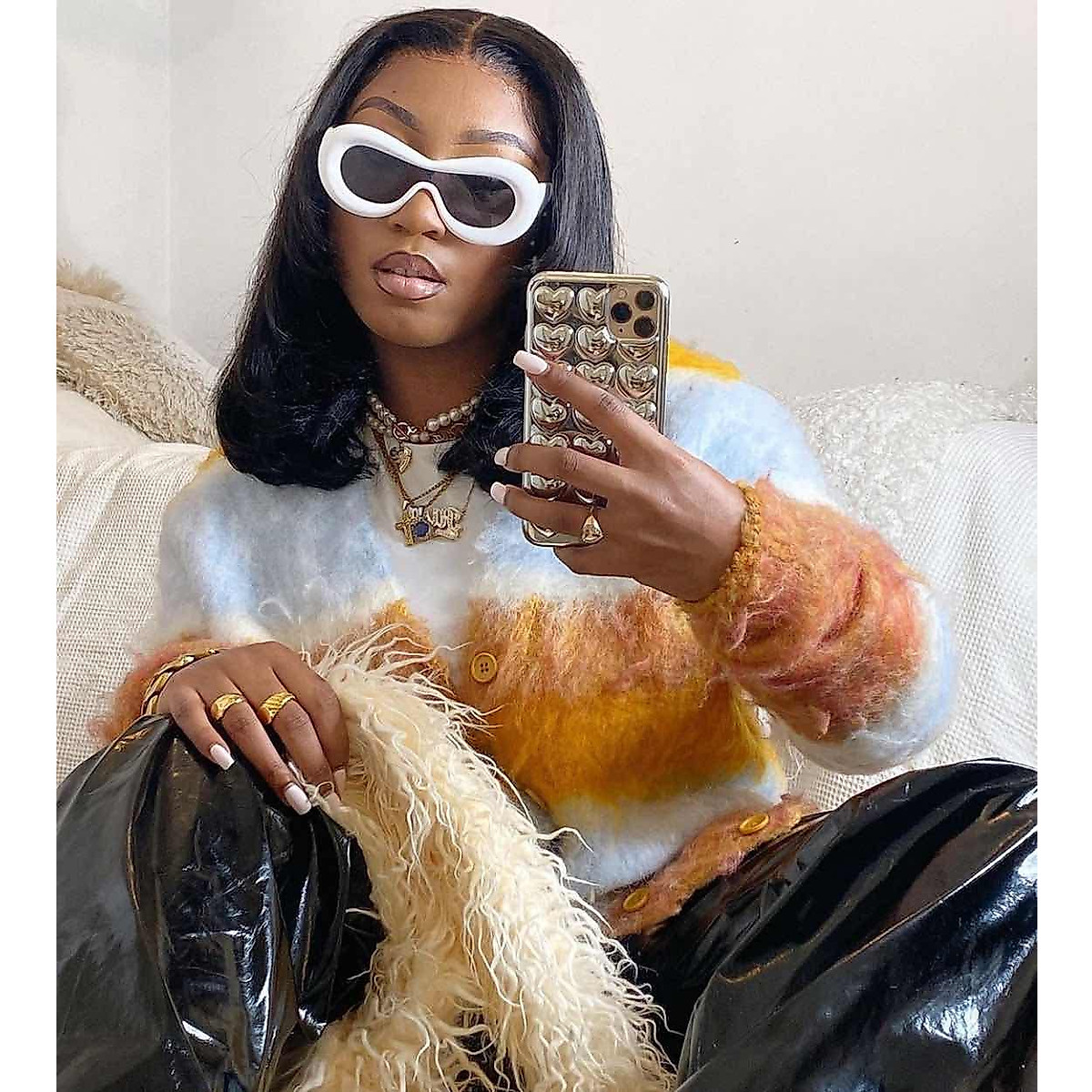 VANLINKER Oversized Thick Inflated Sunglasses Womens Mens Trendy Oval One Peice Glasses Funny Aesthetic Shades VL9729 White