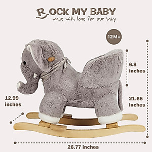 Rock My Baby Rocking Horse Elephant with Chair, Plush Stuffed Rocking Animals, Baby Rocker with Sweet Music, Animal Ride on for Girls and Boys 1 Year and up(Gray Elephant),CPC Certified