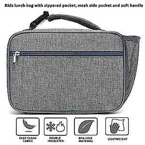 GYEUKHAM Insulated Lunch Box for School, Thermal Reusable Durable Freezable Lunch Bags for Kids Boys Girls Men Women - Small Soft Cooler Portable Lunch Tote Kit for Work Picnic Travel,Grey