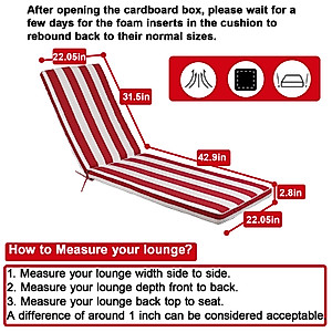 HAIPUP Chaise Lounge Cushions Outdoor, Lounge Chair Cushion Outdoor Furniture Cushions for Patio Pool Lawn, Red & White Stripe
