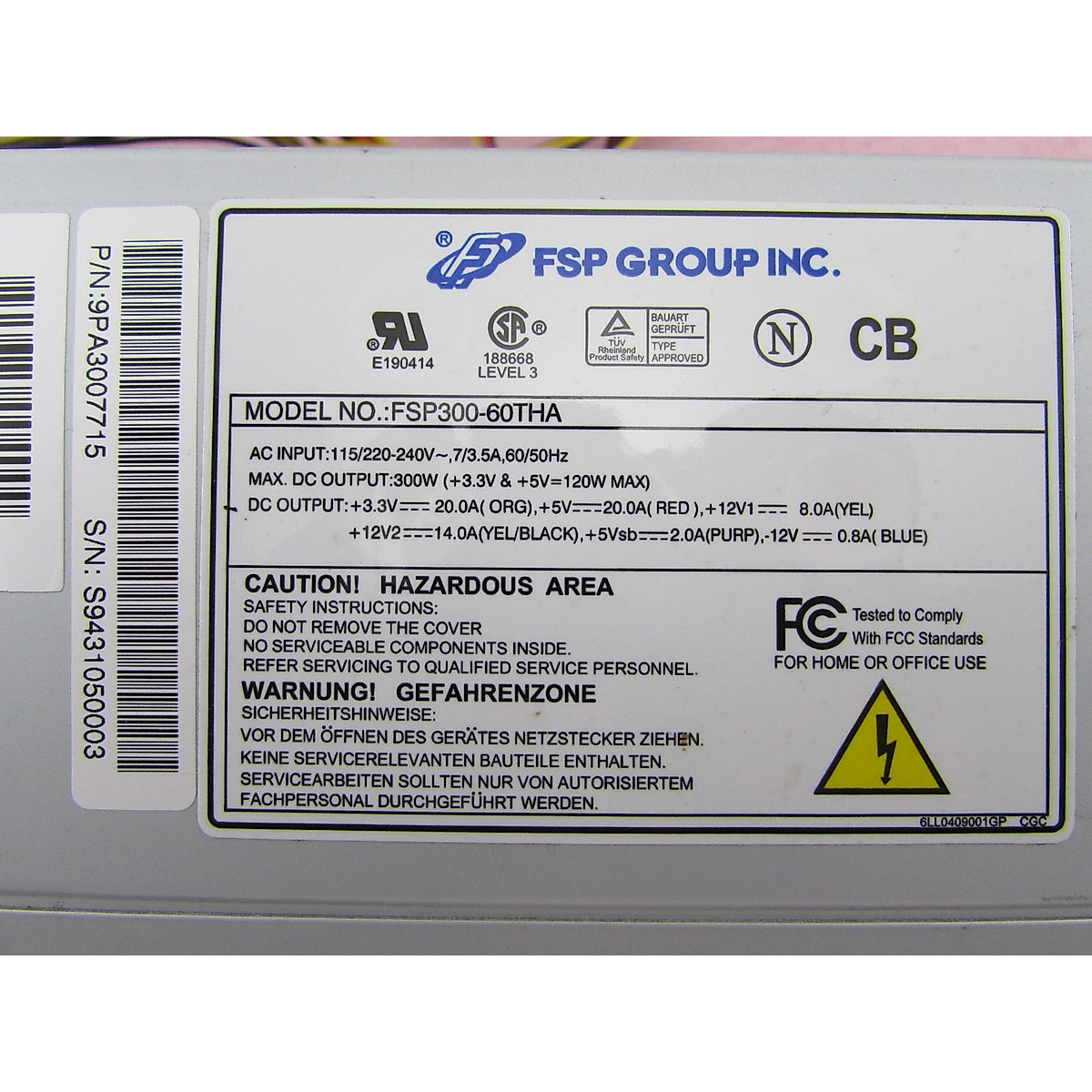 FSP Group FSP300-60THA 300W 300 Watt 24Pin 4Pin Power Supply P/N: 9PA3007715