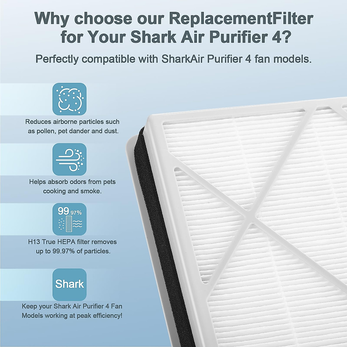 2-Pack HE401 Filter for Shark Air Purifier 4 - Replacement HEPA H13 Filter, Compatible with HE401, HE402, HE405, HE400, UA415 Models - Part Numbers HE4FKPET, HE4FKBAS, HE4FKPRO, 100356-chn-1