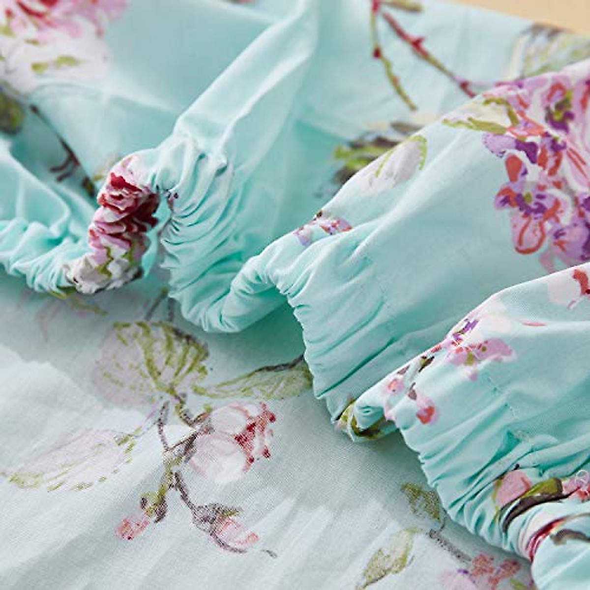 Brandream French Country Fitted Crib Sheet, Hydrangea Rose Floral 100% Organic Cotton Baby Crib Sheet for Standard Crib and Toddler Mattresses (Blue-Green)