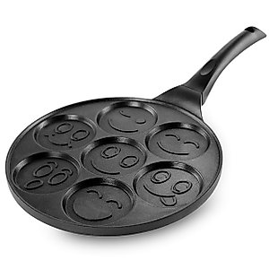 MegaChef Happy Face Emoji 10.5 Inch Aluminum Nonstick Pancake Maker Pan with Cool Touch Handle