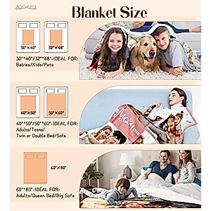 Zookao Custom Blankets with Photos and Text, Made in USA Personalized Picture Blanket Memorial Throw Blanket for Couples, Personalized Gifts for Anniversary Valentine's Day(30"x40")