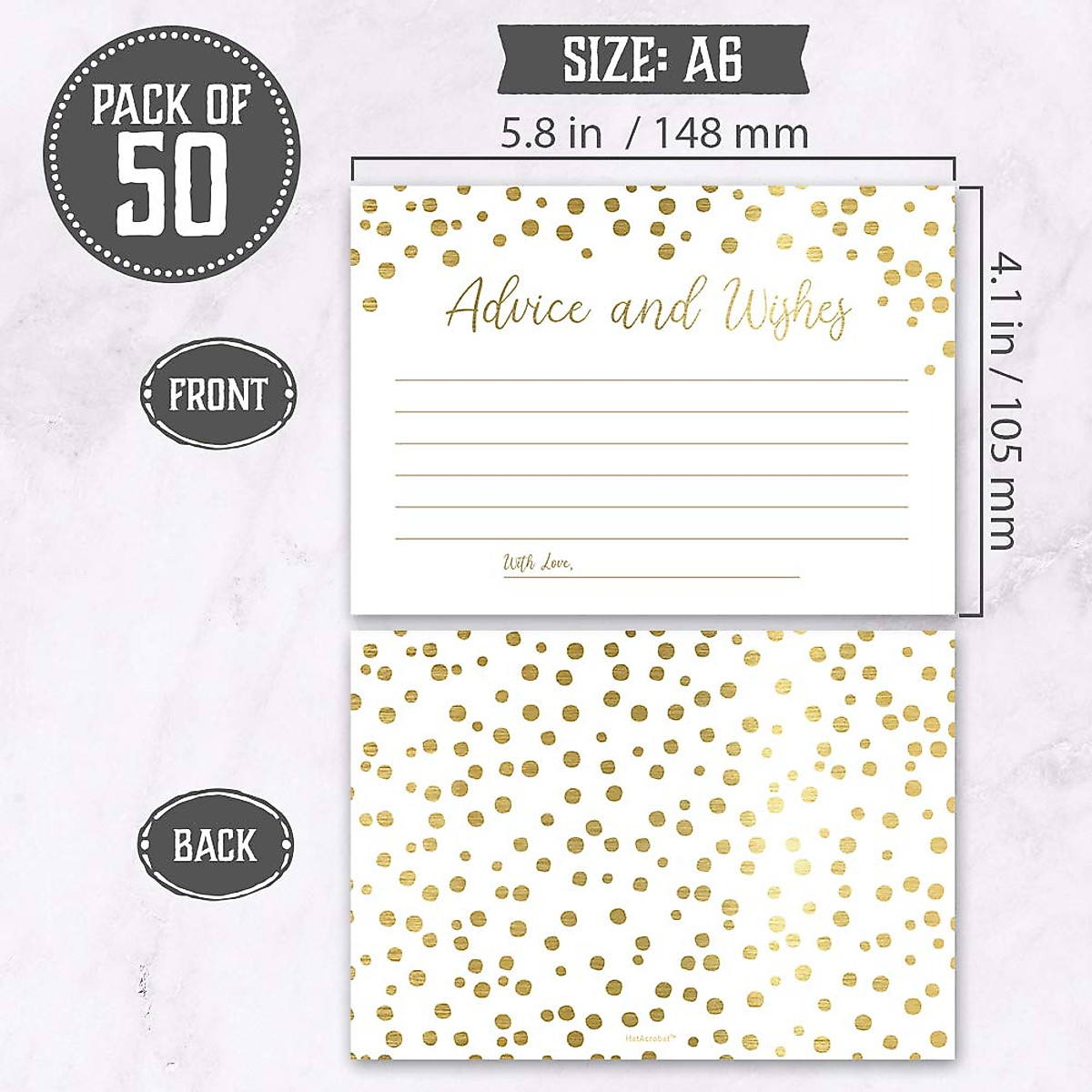 Set of 50 Gold Advice and Wishes Cards, Perfect for the Bride and Groom, New Mr and Mrs, Baby Shower, Bridal Shower, Wedding Shower, Reception, Graduation Party, Retirement Party, Anniversary