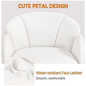 Yaheetech Cute Petal Desk Chair Home Office Swivel Upholstered Leather Makeup Vanity with Armrests for Bedroom Modern Computer Rolling Women White