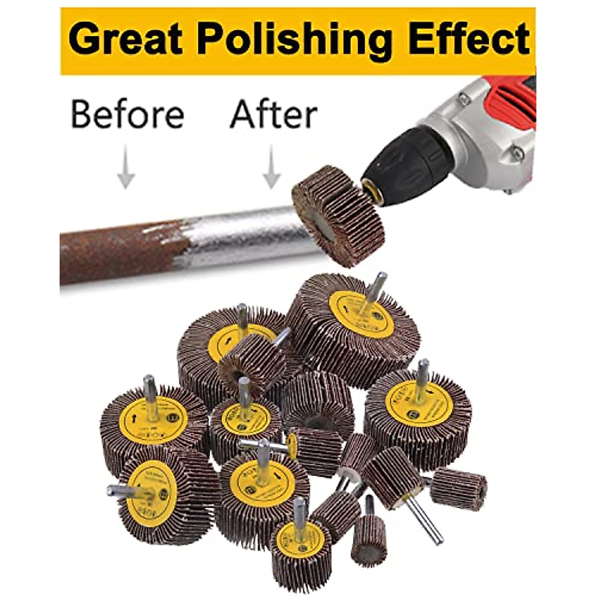 SHITIME 16 Pcs 1/4" Shank Abrasive Flap Wheel Sander, SHITIME Aluminum Oxide Cylindrical Shape Sanding Wheel for Removing and Polishing(80 Grit)