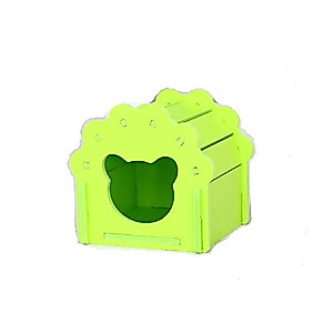 Hamster House Cage Wood Chew Toy DIY Colorful Hut for Hamster Gerbil Rat Small Animals Hideout with Free Hamster Lead Leash (L, Green)