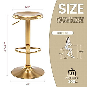 Brage Living Adjustable Bar Stool, Swivel Round Metal Airlift Barstool, Backless Counter Height Bar Chair for Kitchen Dining Room Pub Cafe (Gold)