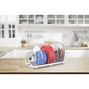 EVERIE Adjustable Bakeware Organizer Pot Lid Holder Rack for Pots, Cake Molds, Cutting Boards, Mats, Cookware, Large 7.7'' W x 16.1'' D x 6.3'' H