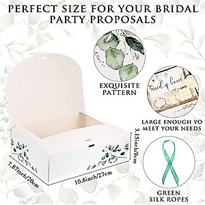 7 Pieces Wedding Themed Supplies Include Maid of Honor Proposal Box Maid of Honor Canvas Makeup Bags Green Satin Scrunchie White Gold Diamond Pen Bracelet White Raffia Grass with Card for Wedding