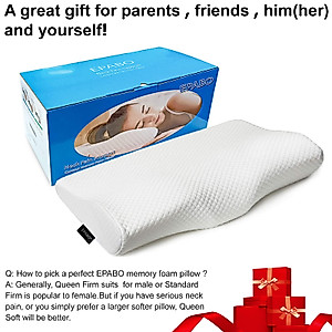 EPABO Contour Memory Foam Pillow Orthopedic Sleeping Pillows, Ergonomic Cervical Pillow for Neck Pain - for Side Sleepers, Back and Stomach Sleepers, Free Pillowcase Included (Firm & Queen)