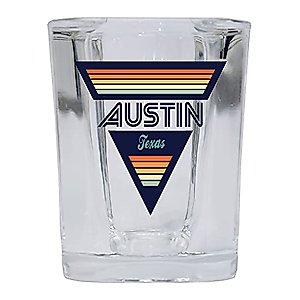R and R Imports Austin Texas 2 Ounce Square Base Liquor Shot Glass Retro Design