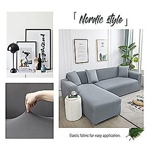 WESTN L Shape Sofa Covers, Corner Sofa Cover, Stretch Sofa Slipcovers L Shape Spandex Fabric Sectional Sofa Cover for 1/2/3/4 Seater Sofa with 1 Pieces Pillow Case,Blue,4 Seater/Sofa