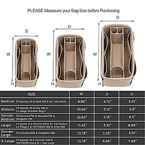 Purse Organizer Insert, Felt Purse Organizer with Zipper and Sewn Bottom Insert, Fit Speedy Neverfull Graceful,6 Sizes (Large, Beige)