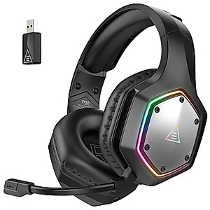 EKSA USB Wireless Headset for PC PS4 PS5-7.1 Surround Sound, Noise Cancelling Microphone, 36 Hour Battery, 2.4G USB Dongle, Game/Music Mode, Gaming Headphones for Computer, Laptop (E1000WT)