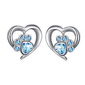 Paw Earrings 925 Sterling Silver Cute Heart CZ Cat Puppy Paw Print Stud Earrings Jewelry for Women Friends (Nickel Free)
