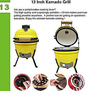 RJMOLU Smoker BBQ Grill for Charcoal and Kettle Barbecues, Outdoor Kitchen Style Egg Ceramic BBQ Grill for Picnic Garden Terrace Camping Travel, Suitable for 3-5 People, 13"