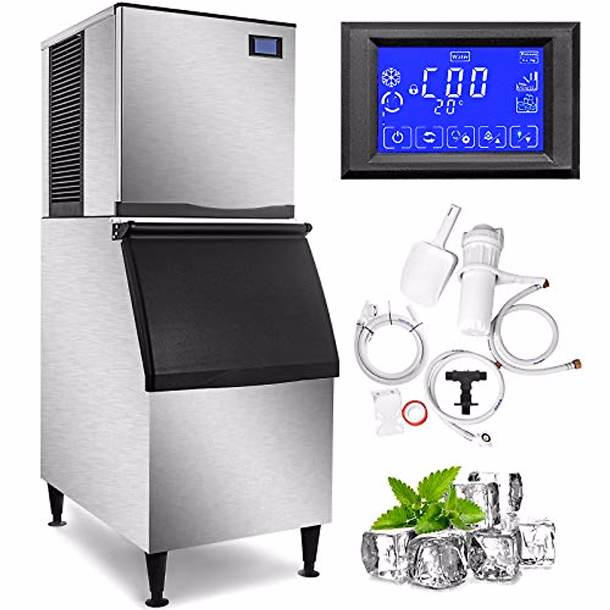 VEVOR 110V Commercial Ice Maker 400LBS/24H, 350LBS Large Storage Bin, ETL Approved, Clear Cube, Advanced LCD Panel, SECOP Compressor, Air Cooled, Quiet Operation, Include Scoop & Premium Water Filter