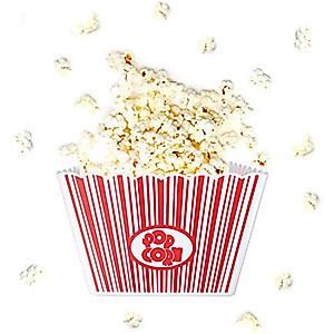 Hedume 6 Pack Popcorn Containers, Plastic Movie Theater Style Popcorn Container Set, Red & White Striped Classic Popcorn Boxes for Movie Night, Reusable (Square, 9" x 9" x 6")