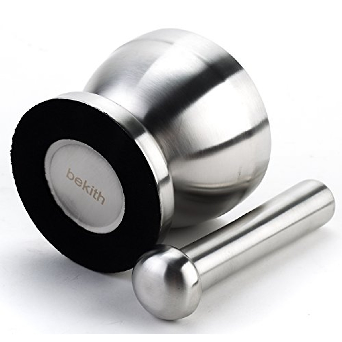 Bekith Mortar and Pestle Sets 18/8 Brushed Stainless Steel Spice Grinder Pill Crusher Molcajete Herb Bowl