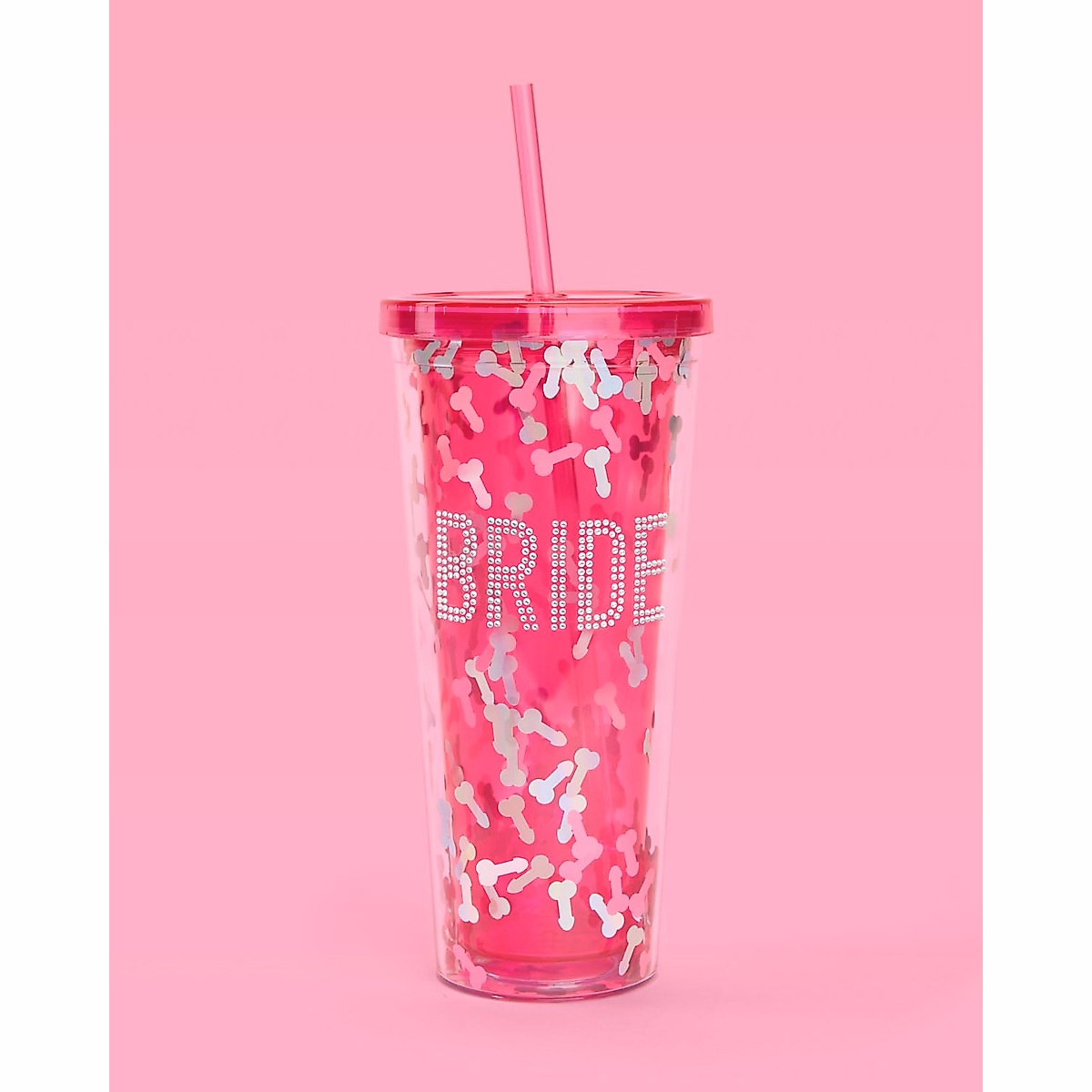 xo, Fetti Pink Confetti Bride Rhinestone Plastic Tumbler - 24 oz | Bachelorette Party, Bride to Be Gift, Bridal Shower Supplies, Engagement