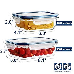 HOMBERKING 10 Pack Glass Meal Prep Containers, Glass Food Storage Containers with Lids, Airtight Glass Lunch Bento Boxes, BPA-Free & Leak Proof, 36oz & 14oz (10 lids & 10 Containers) - Blue