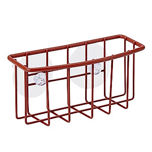OGGI Metal Suction Sink Caddy- Kitchen Brush, Bar Soap, or Sponge Holder for Kitchen Sink, Great Kitchen Sink Organizer for Sink Accessories, 6˝ x 2.5˝ x 2.75˝, Brick Red