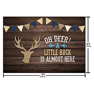 MEHOFOND 7x5ft Oh Deer Boy Baby Shower Gray Rustic Wood Backdrops Birthday Party Decoration A Little Buck is Almost Here Photography Background Deer Baby Shower Decor Cake Table Portrait Photo Props
