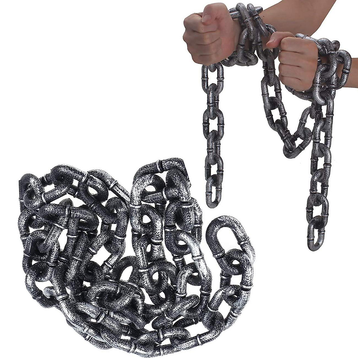 Acronde Halloween Chains Plastic 4.9ft Silver and Black Chain Links Shackles for Best Costume Accessory or Halloween Decor Prop