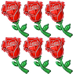 Katchon, Giant Rose Balloons 37 Inch - Pack of 6 | Rose Foil Balloons, Flower Shaped Balloons | Rose Shaped Balloons, Romantic Decorations Special Night | Happy Birthday Balloons Red Rose Balloons