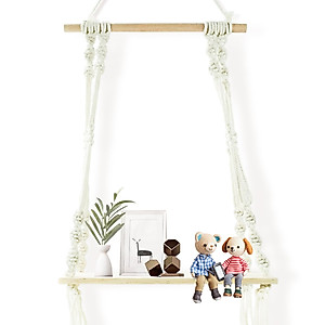 Banderoller Floating Shelves, Macrame Wall Hanging Boho Decor Wall Shelf Wood Storage Shelves Plant for Wall Decor Hanging Shelf for Bedroom Bathroom Living Room