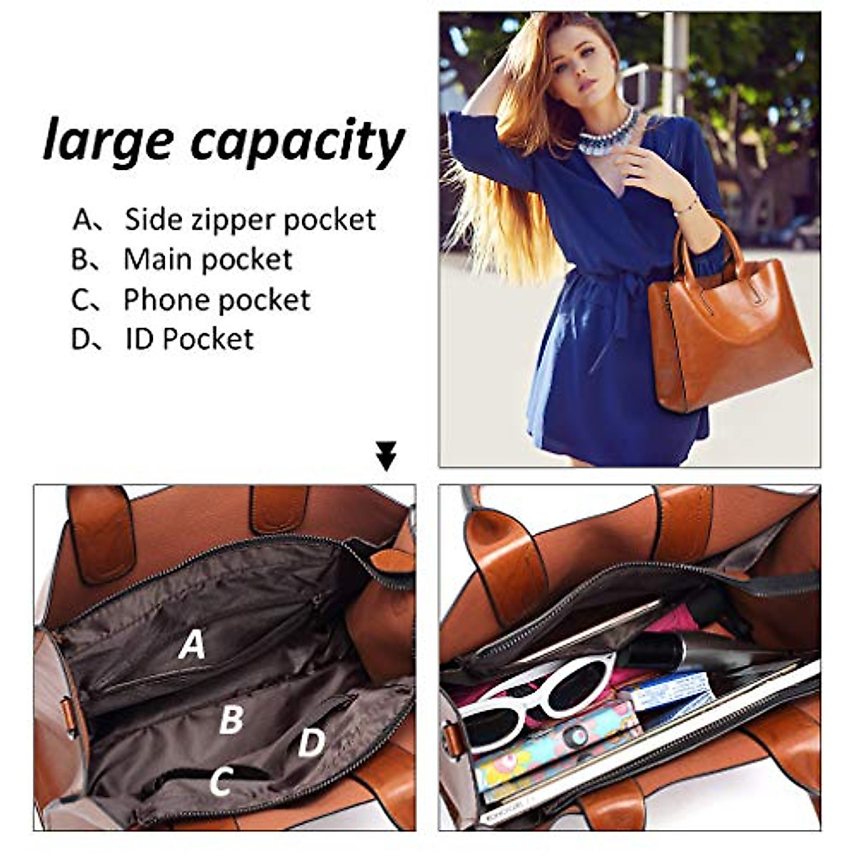 Pahajim Purses and Handbags Satchel Shoulder bag Purses Tote Bag for Women Fashion Oil Leather Bucket Bag (Green)