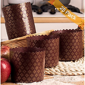 8oz Kulich Mold Easter Bread Paper Mold Paska |25 pcs| Easter Bread Forms - Panettone Paper Mold - Panettone Paper Baking Molds Universal - Brown Design W 3.55 x H 3.35-In