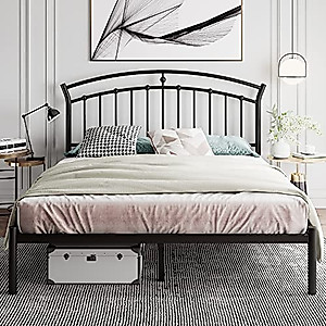 iPormis Queen Size Metal Platform Bed Frame with Vintage Headboard/Heavy Duty Steel Slats Support / 12 Inches Under-Bed Storage/No Box Spring Needed/Easy Assembly/Noise-Free, Black