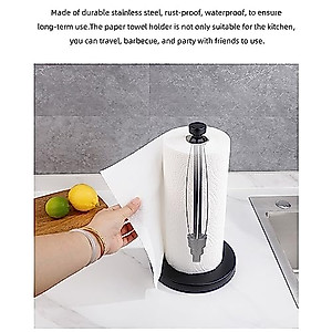 Paper Towel Holder Countertop, Stainless Steel Paper Towel Stand with Ratchet Mechanism for Kitchen Bathroom, One-Handed Operation Perfect Tear Paper Towel Roll Holder with Weighted Base (Black)