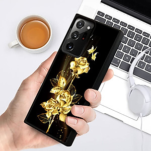 DJSOK Case Compatible with Samsung Galaxy Note 20 Ultra Case,Golden Butterfly Rose Flower Pattern Design Pattern Back+Soft Silicone TPU Shock Protective Case