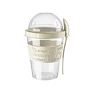 GanoOne Breakfast On the Go Cups, Take and Go Yogurt Cup with Topping Cereal or Oatmeal Container, Portable Lux Yogurt Cereal To-Go Container with Top Lid Granola & Fruit Compartment (White)
