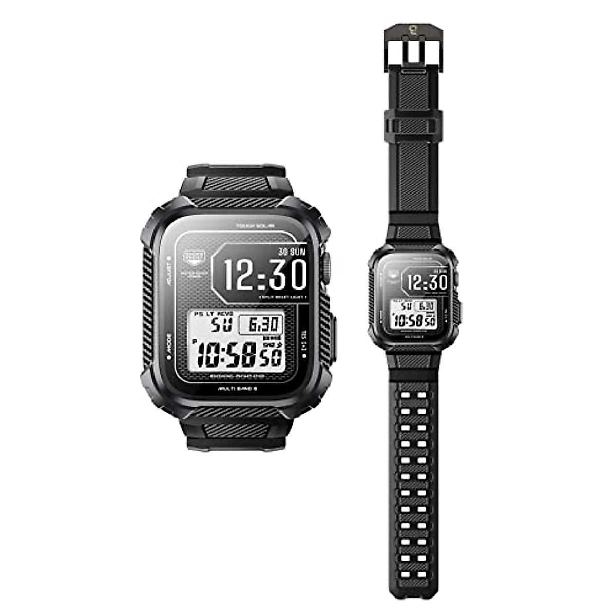 i-Blason Armorbox Compatible with Apple Watch Band [45mm] for Apple Watch Series 9/8/7, Rugged TPU Watch Band with 2-Pack Bumper Cases [Built-in Tempered Glass Screen Protector] (Black, 45mm)