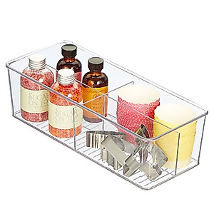 mDesign Plastic Extra Wide Storage Organizer Bin Box for Kitchen, Pantry, Cabinet, Countertop - Tea Bag, Sugar Packet, Coffee Snack, Condiment Holder, 8 Sections - Ligne Collection - Clear