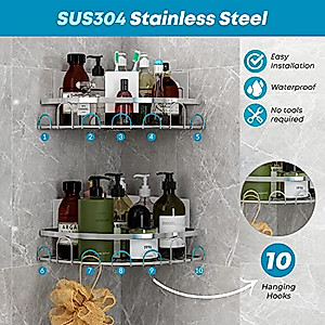 KESOL Corner Shower Caddy Shower Shelves 2 Pack, Wall Mounted Adhesive, Shower Organizer, No Drilling Bathroom Shelf with SUS304 Stainless Steel RustProof Water Proof Scratch Resistant