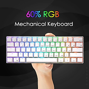 CMUNBBB RK61 Wired 60% Mechanical Gaming Keyboard RGB Backlit Ultra-Compact Hot-Swappable Brown Switch White (Color : White, Size : HotSwappable Red Switch)