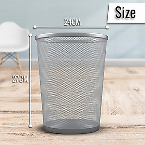 Zuvo Circular Mesh Waste Paper Bin | Lightweight Waste Basket Garbage Can | Metal Trash Bin Ideal for Kitchen Home Office Bin Dorm Room Living Room Desk Bedroom. (1 Silver) (27 X 24 cm)