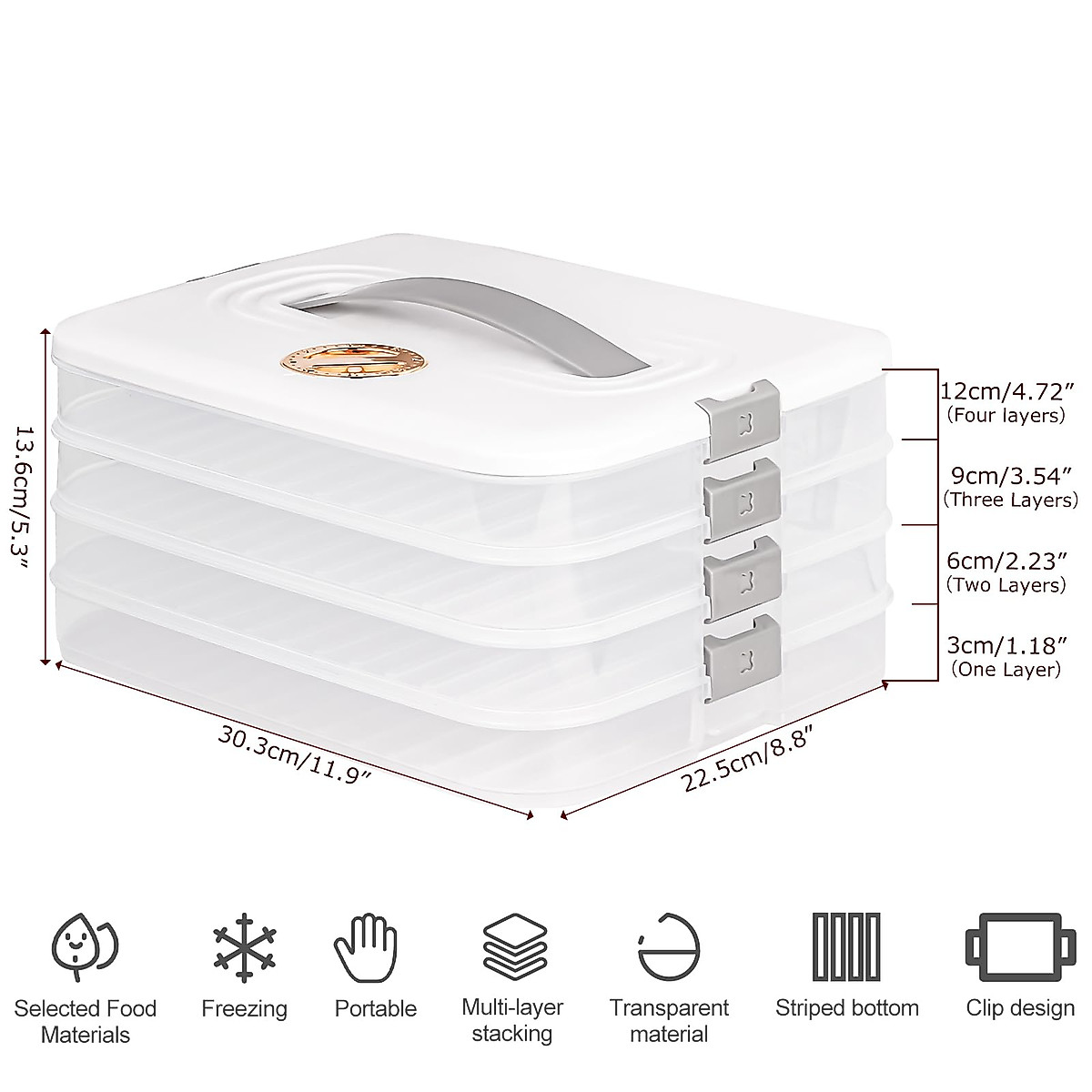 Liatinbo 4-Layer cookie carrier with lid and handle,dessert carrier dumpling container cookie transport storage container (4-Layer white)