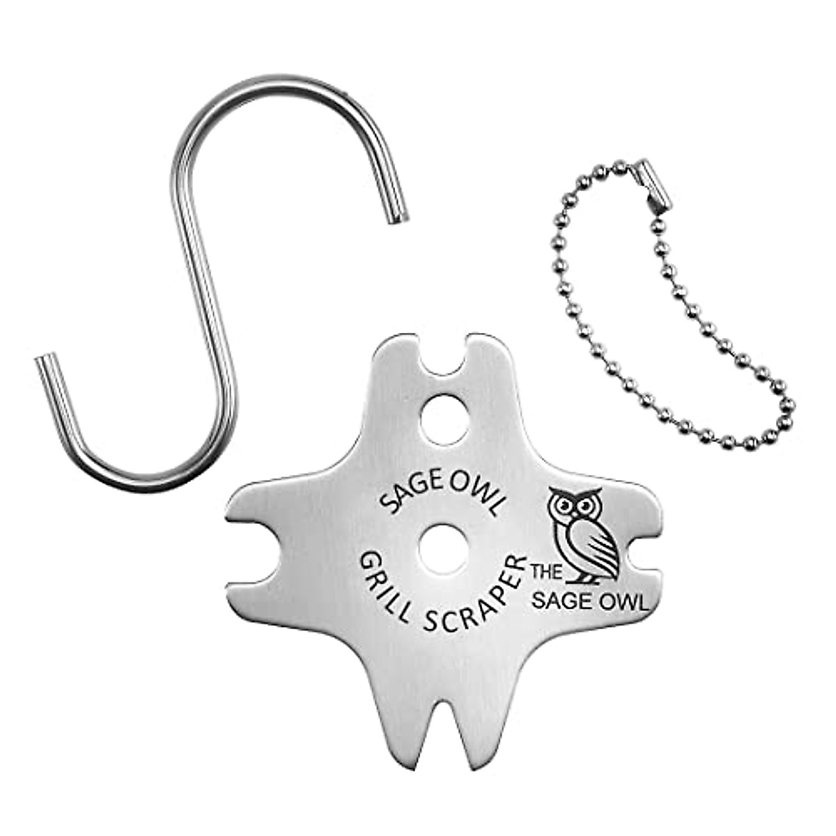 Sage Owl Stainless Steel Grill Scraper Tool - BBQ Gifts for Women Who Has Everything - Dishwasher Safe Bristle Free Grill Cleaning Brush Alternative - Mens Stocking Stuffers for Christmas
