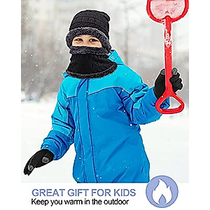 6 Pieces Kids Winter Hat Glove Scarf Sets Knitted Toddler Cap Beanie Touchscreen Mitten Neck Warmer for Boys Girls 5-14 Years (Grey, Black)