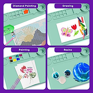 Silicone Craft Mat Silicone Art Mat with Cup Silicone Mats for Crafts - Craft Silicone Mat Silicone Painting Mat - Thick Large Silicone Artist Mat w/Cup and Raised Edge for Painting 17.7"x13.7" Green